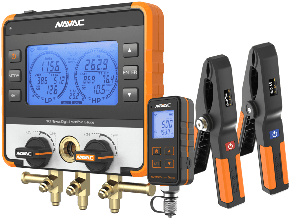 NAVAC NX1V Digital Manifold Gauge Kit with Micron Gauge, Bluetooth